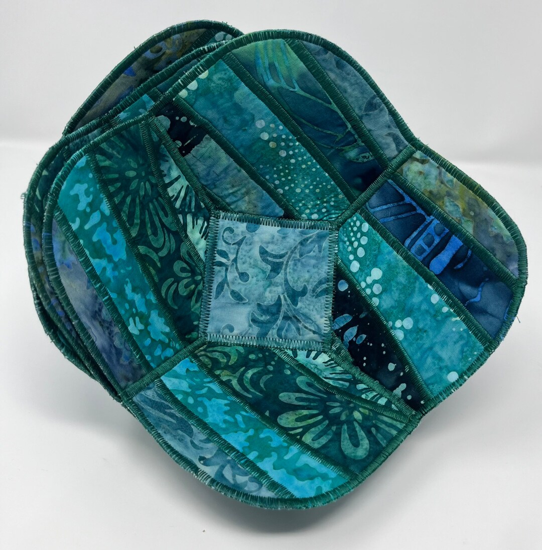 Decorative Bowl in Emerald Batik Fabrics, Reversible - Etsy