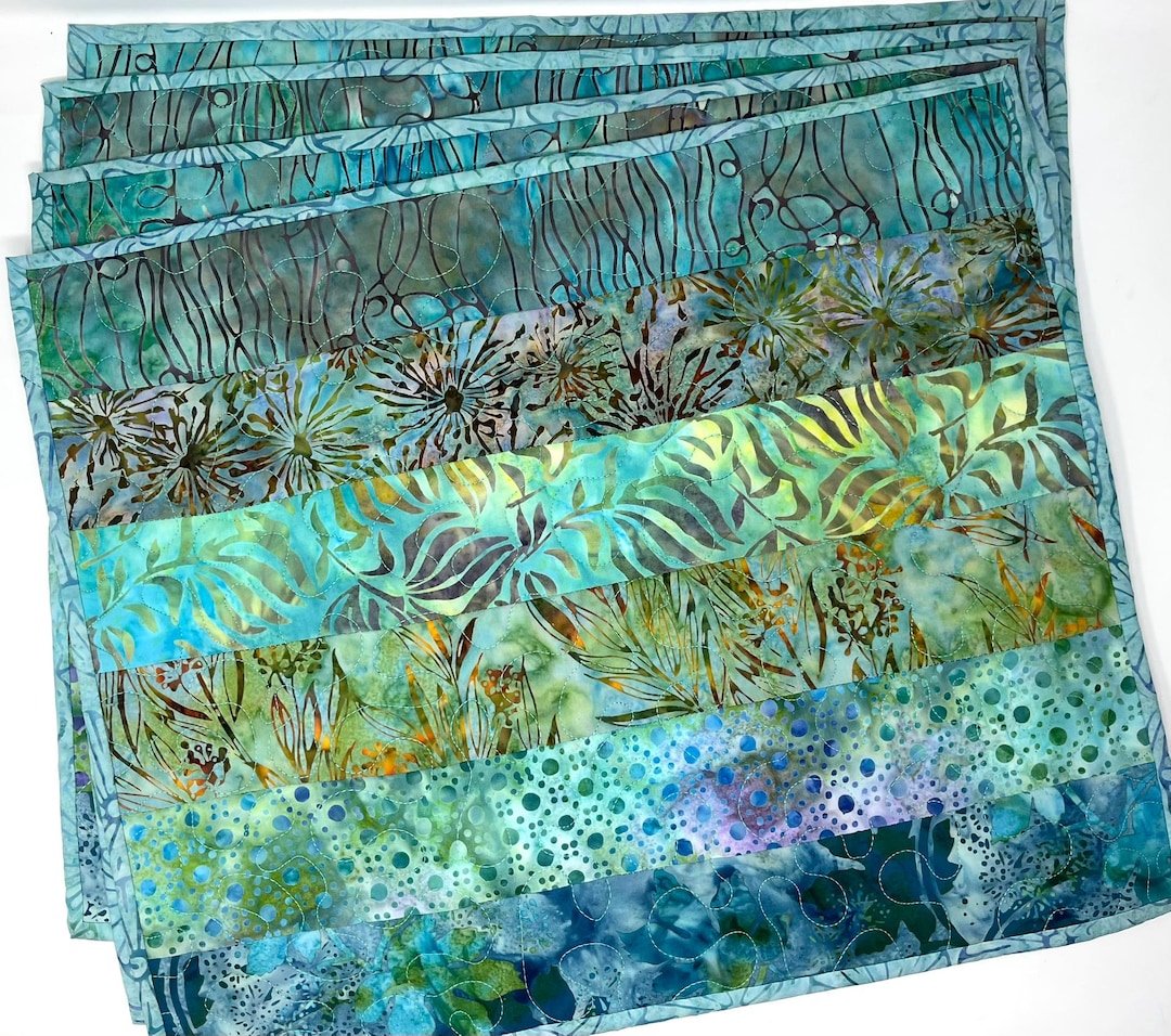 Quilted Batik Placemats in Aqua (set of 4) - Etsy
