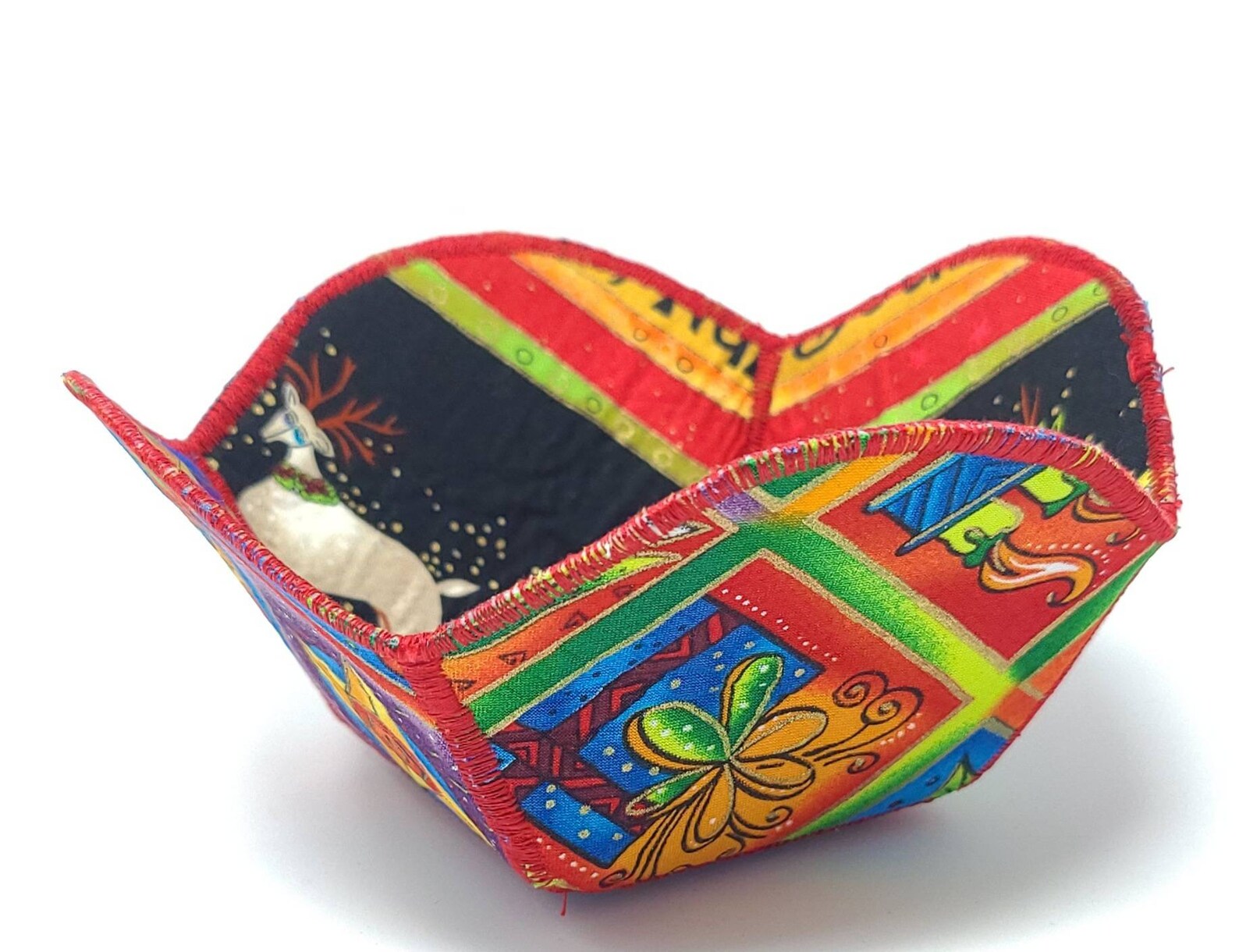 Small Reversible Fabric Bowl in Laurel Burch Christmas Prints - Etsy