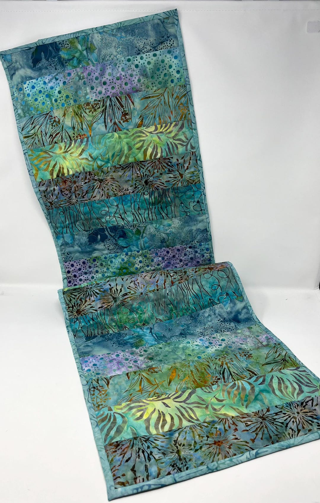Quilted Table Runner in Aqua Printed Batiks - Etsy