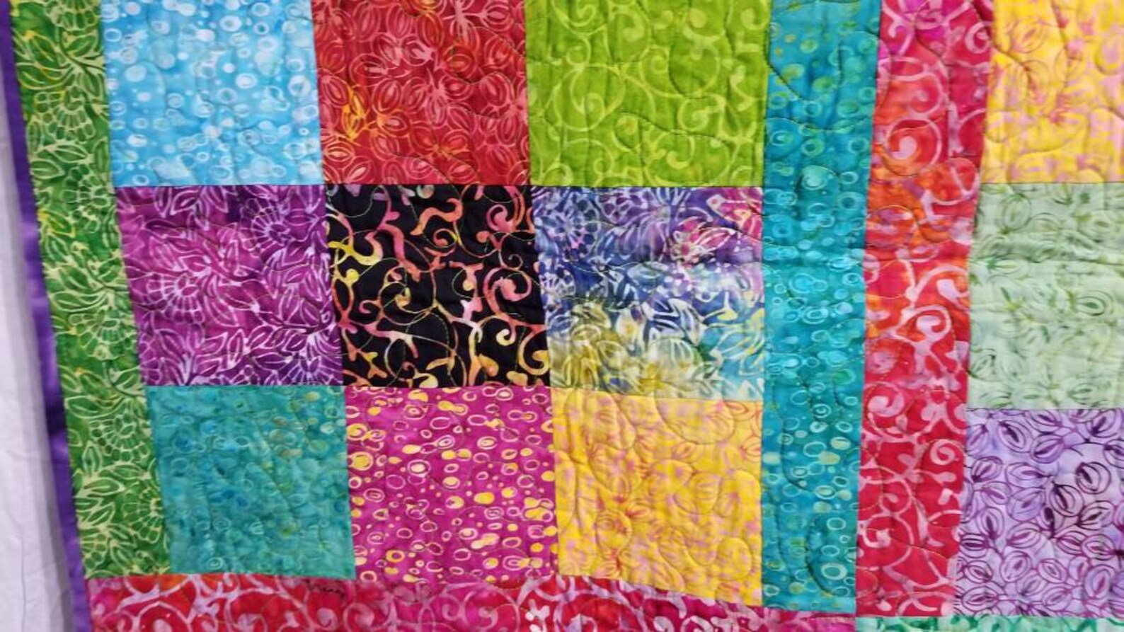 Throw Quilt in Bright Batik Fabrics in Squares | Etsy