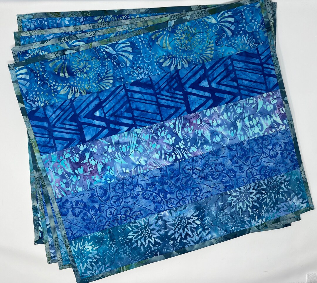 Quilted Batik Placemats in Blue set of 4 - Etsy