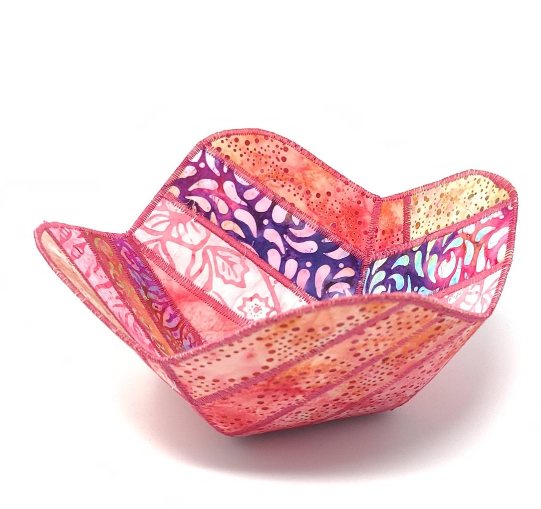 Decorative Bowl in Pink Batik Fabrics, Reversible - Etsy