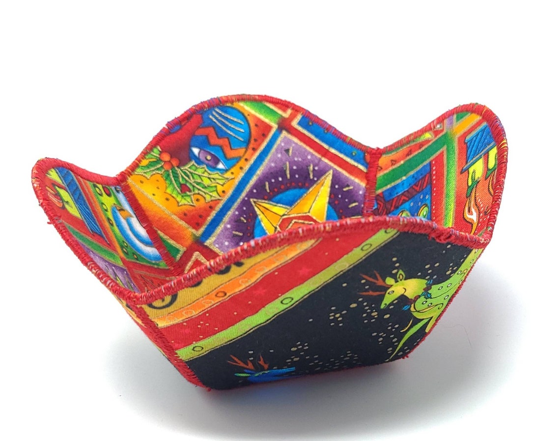 Small Reversible Fabric Bowl in Laurel Burch Christmas Prints - Etsy