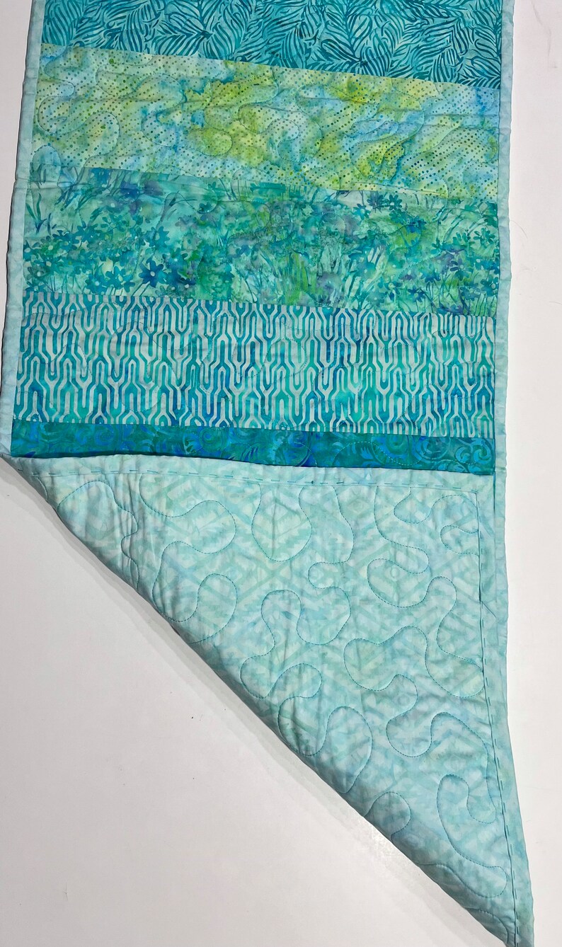 Quilted Table Runner in Light Aqua Printed Batiks - Etsy