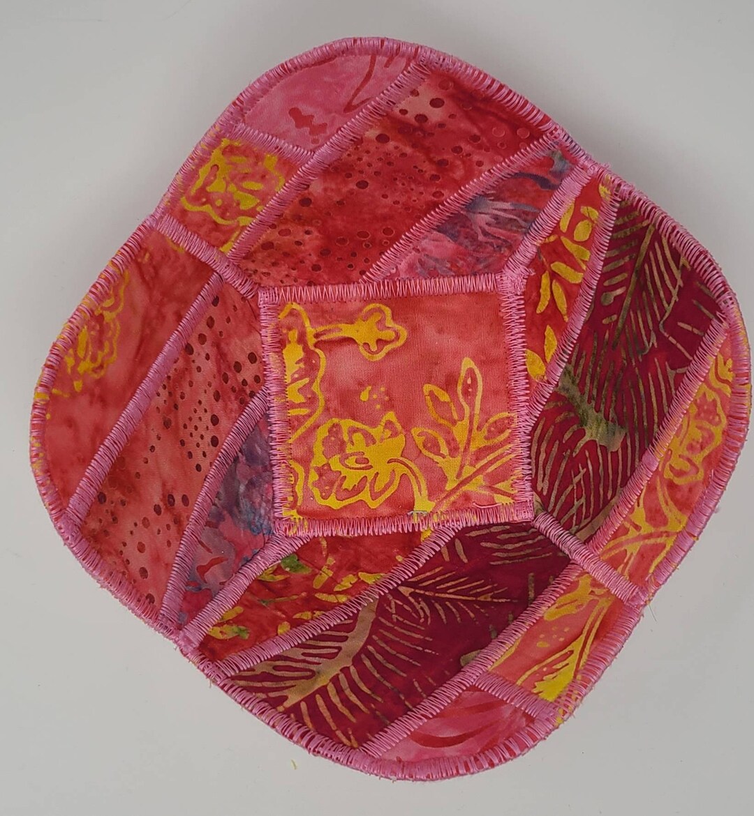 Small Reversible Fabric Bowl in Pink Batiks - Etsy