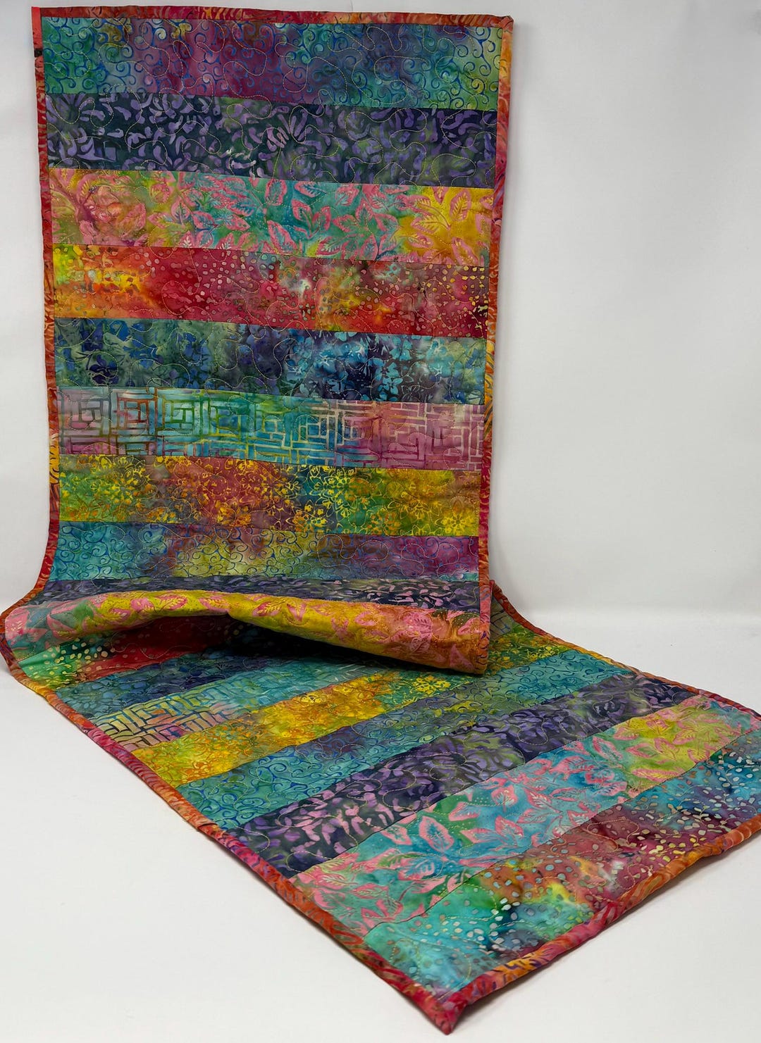 Quilted Table Runner in Bright Multicolored Batiks - Etsy