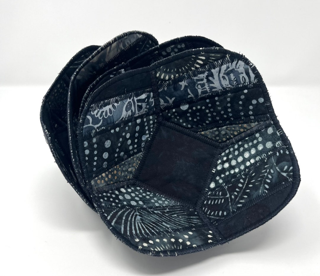 Small Reversible Fabric Bowl in Black and Gray Batiks - Etsy