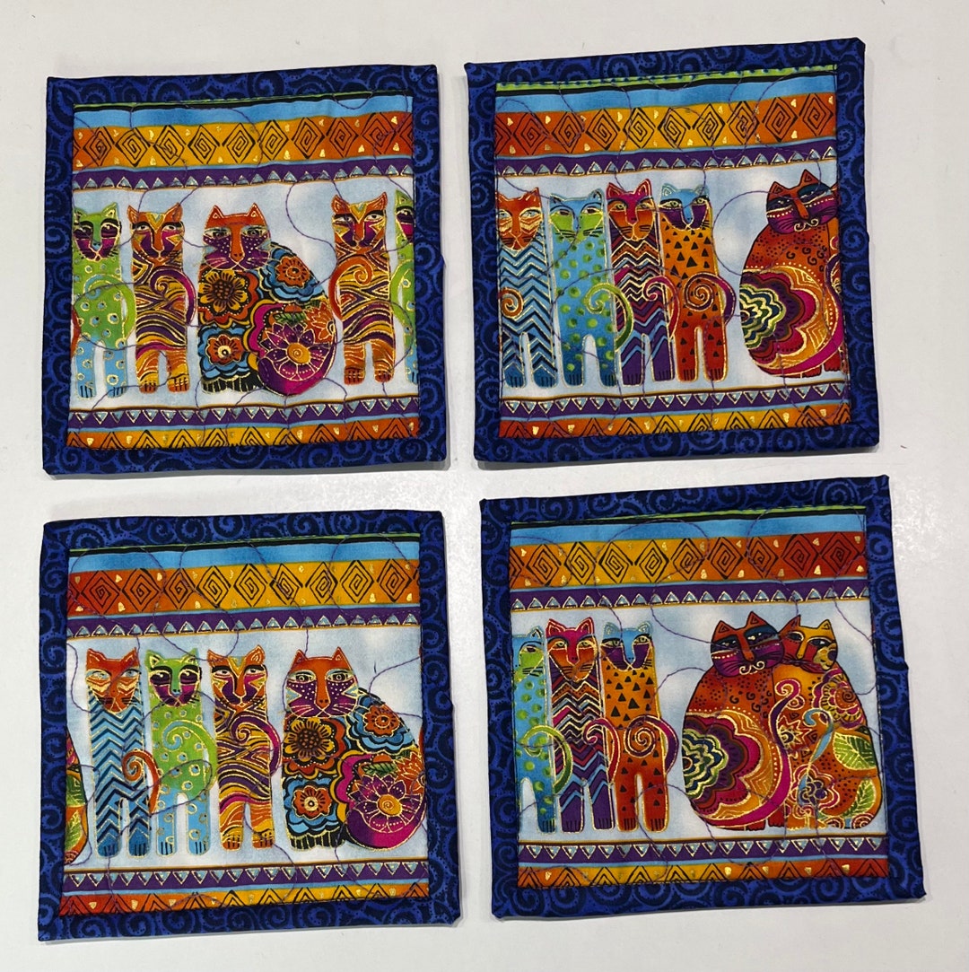 Laurel Burch Feline Frolic Cats Quilted Coasters in Brights - Etsy