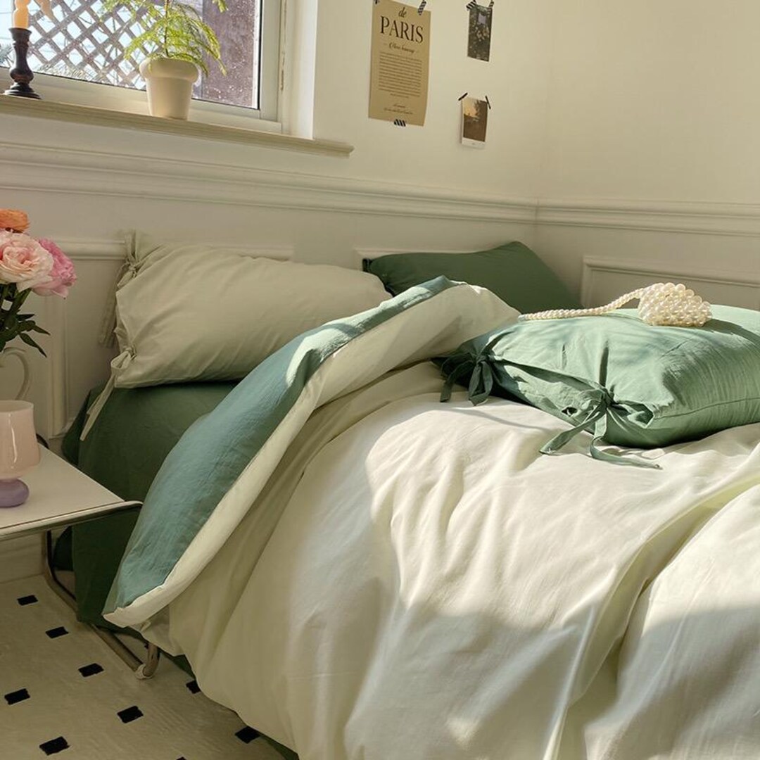 Washed Cotton Bedding Set 100% Cotton, Duvet Cover, Fitted Sheet ...