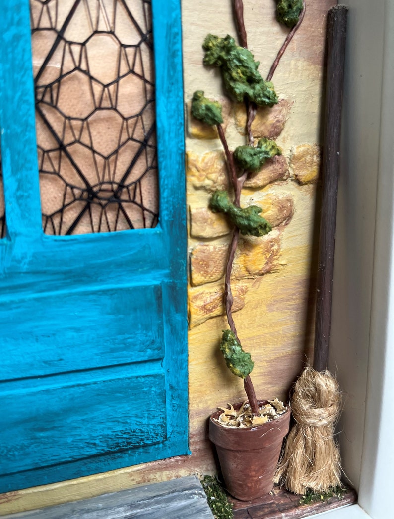Handmade Street View Shadow Box Diorama, Blue Door and Staircase ...