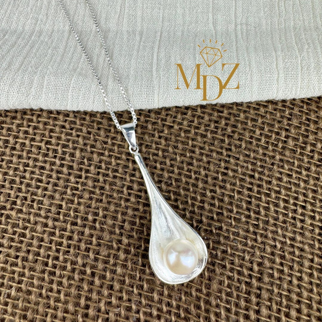 Sterling Silver Shell Necklace: Long Freshwater Pearl Pendant - Etsy