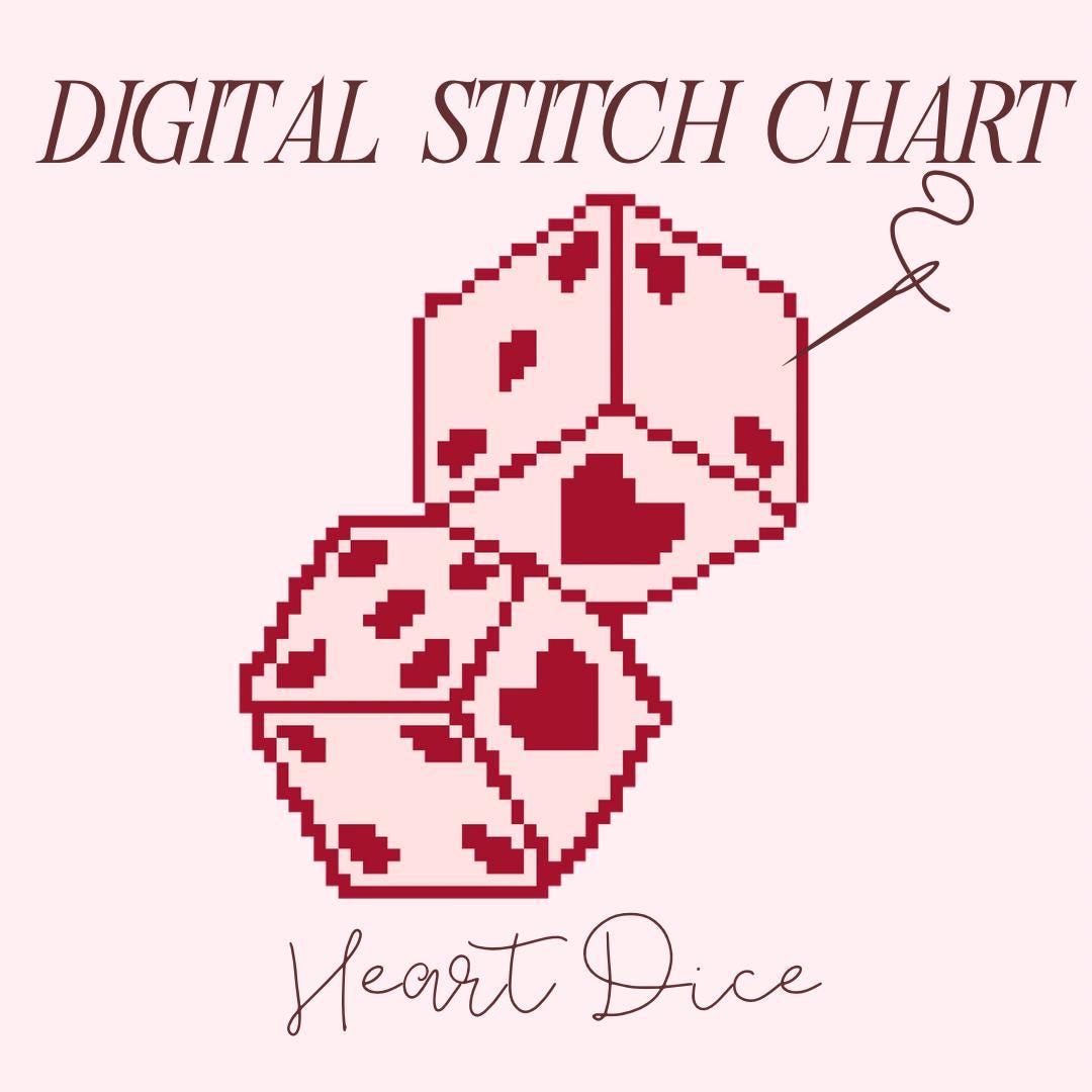 Pink Heart Dice Aesthetic Needlepoint PDF Stitch Chart, Cross Stitch ...