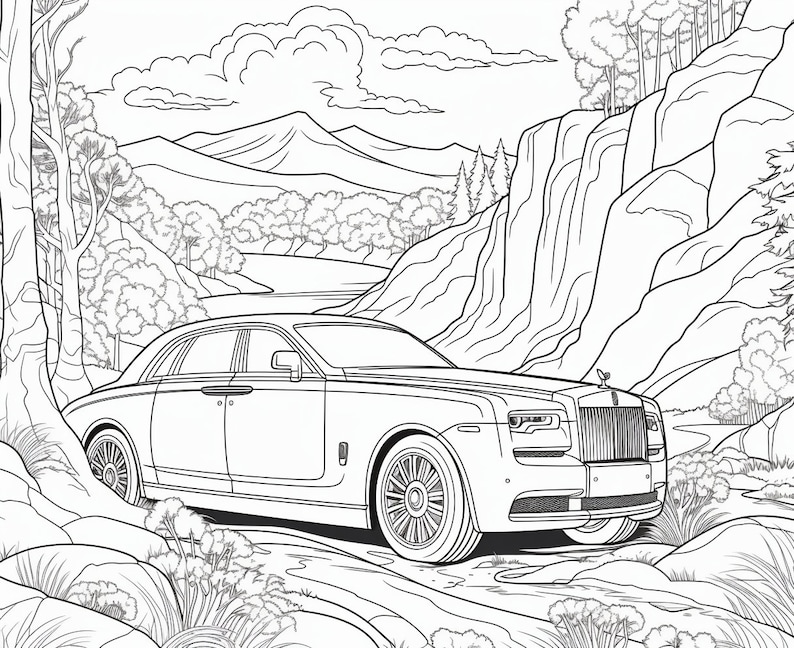 146 Coloring Pages | Luxury Cars on the Background of Nature and ...