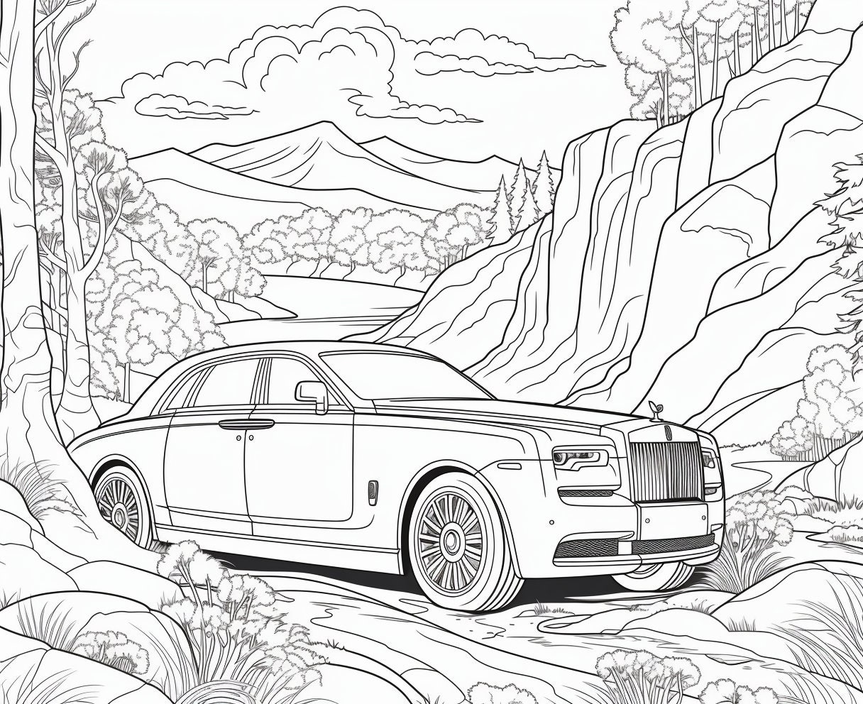 146 Coloring Pages | Luxury Cars on the Background of Nature and ...
