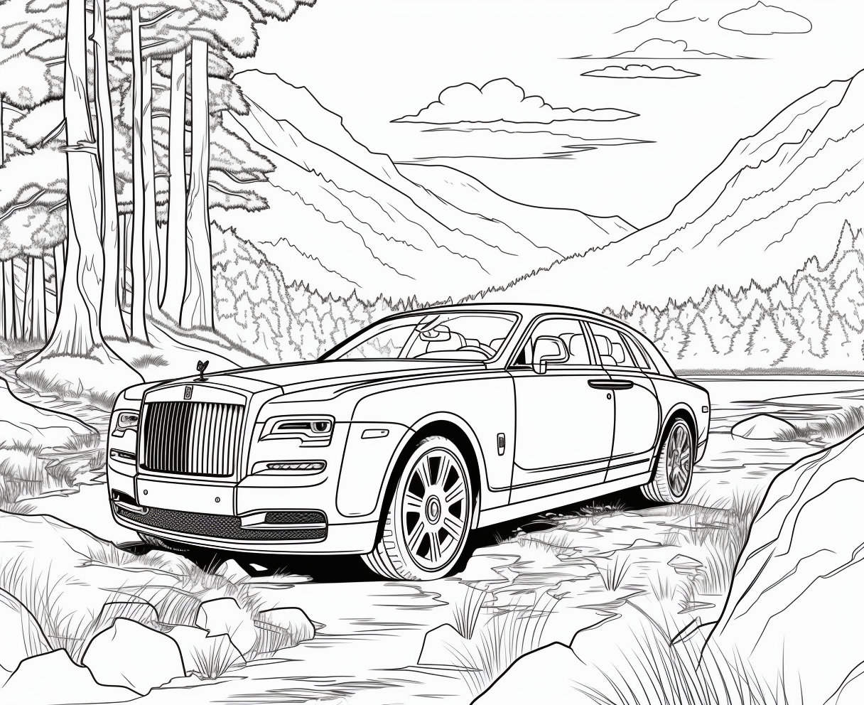 146 Coloring Pages Luxury Cars on the Background of Nature and ...