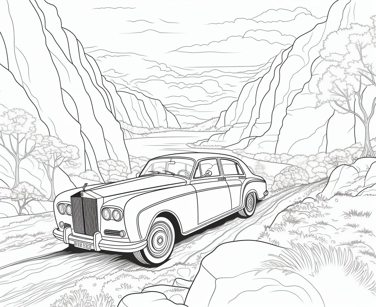 146 Coloring Pages | Luxury Cars on the Background of Nature and ...