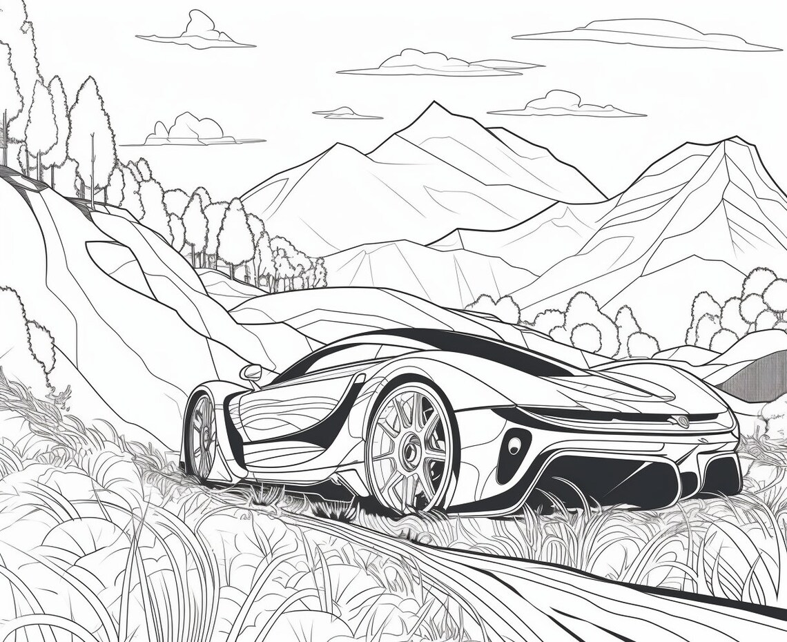 146 Coloring Pages | Luxury Cars on the Background of Nature and ...