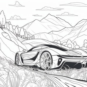 146 Coloring Pages | Luxury Cars on the Background of Nature and ...