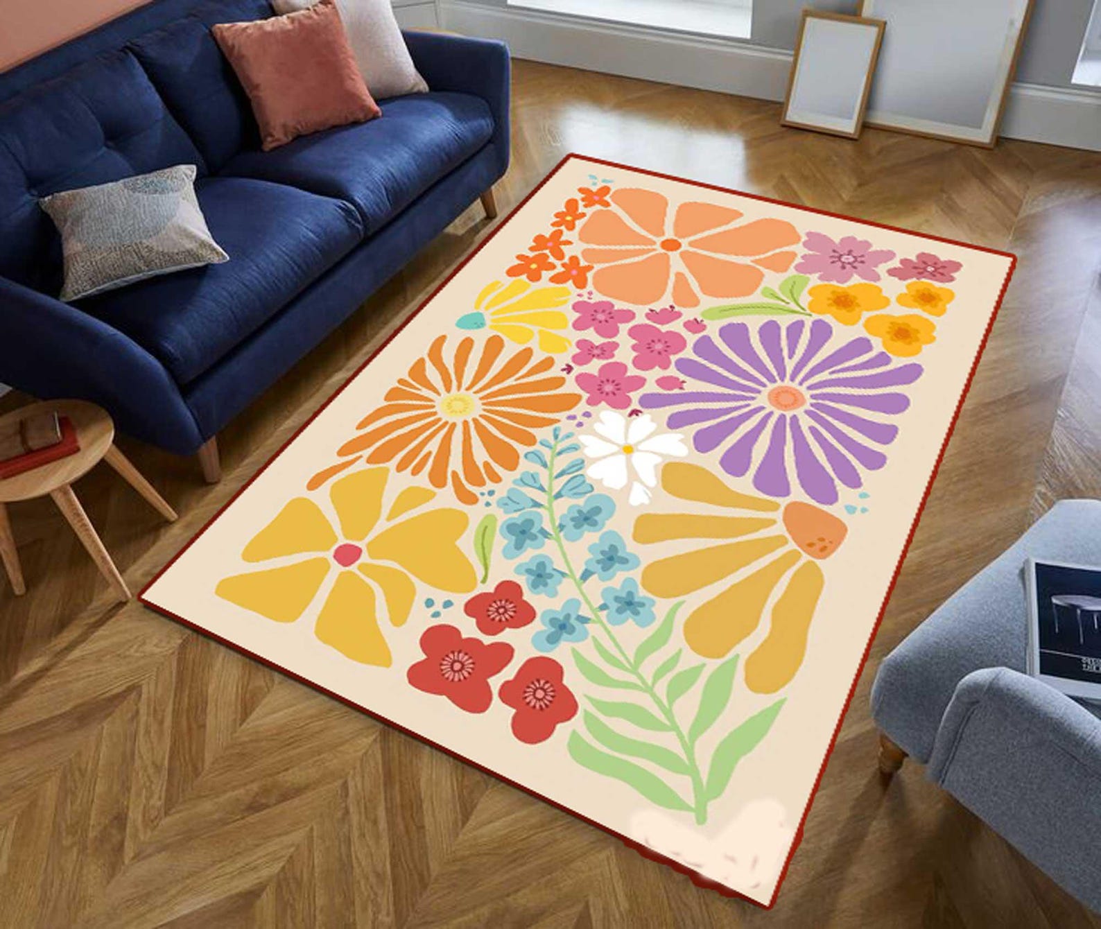 Abstract Floral Print Rug vivid Floral Print Rug, Vibrant Colors ...