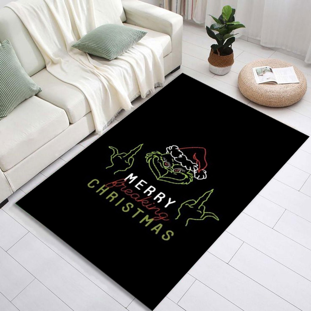 Funny Merry Christmas Grinch Rug - Edgy, Bold Holiday Decor for Adding ...