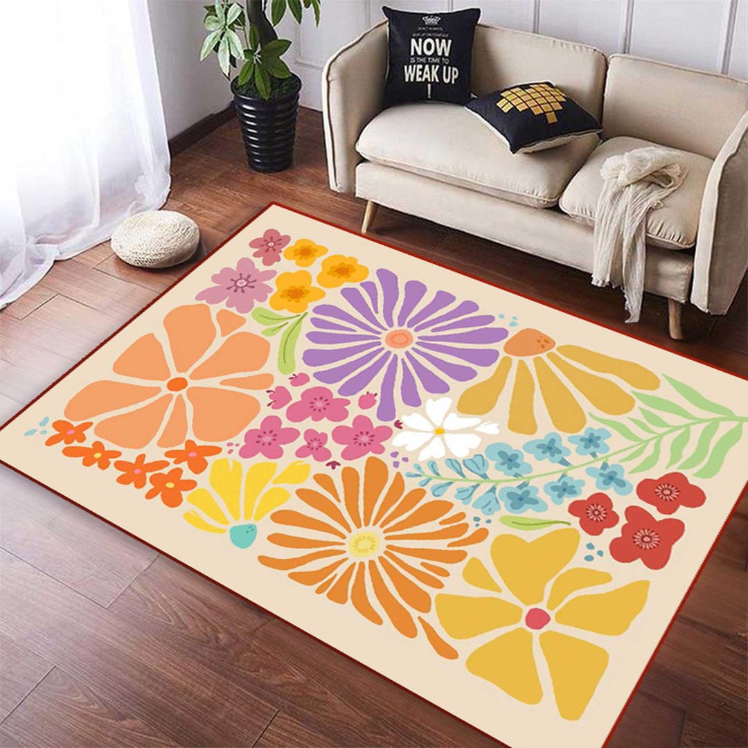 Abstract Floral Print Rug vivid Floral Print Rug, Vibrant Colors ...