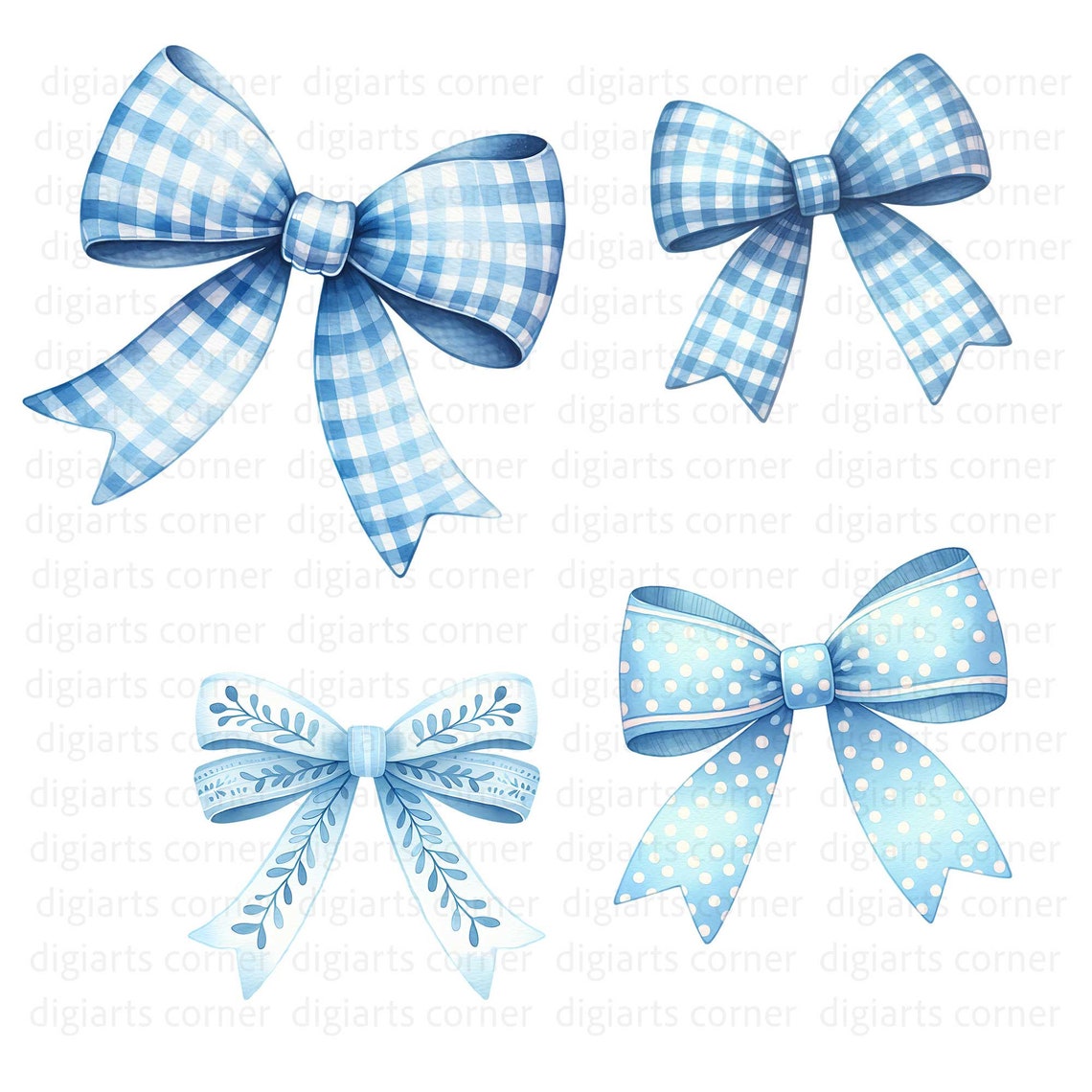 Blue Bows Clipart PNG, Blue Watercolor Bows Bundle, Bow Frames Clipart ...