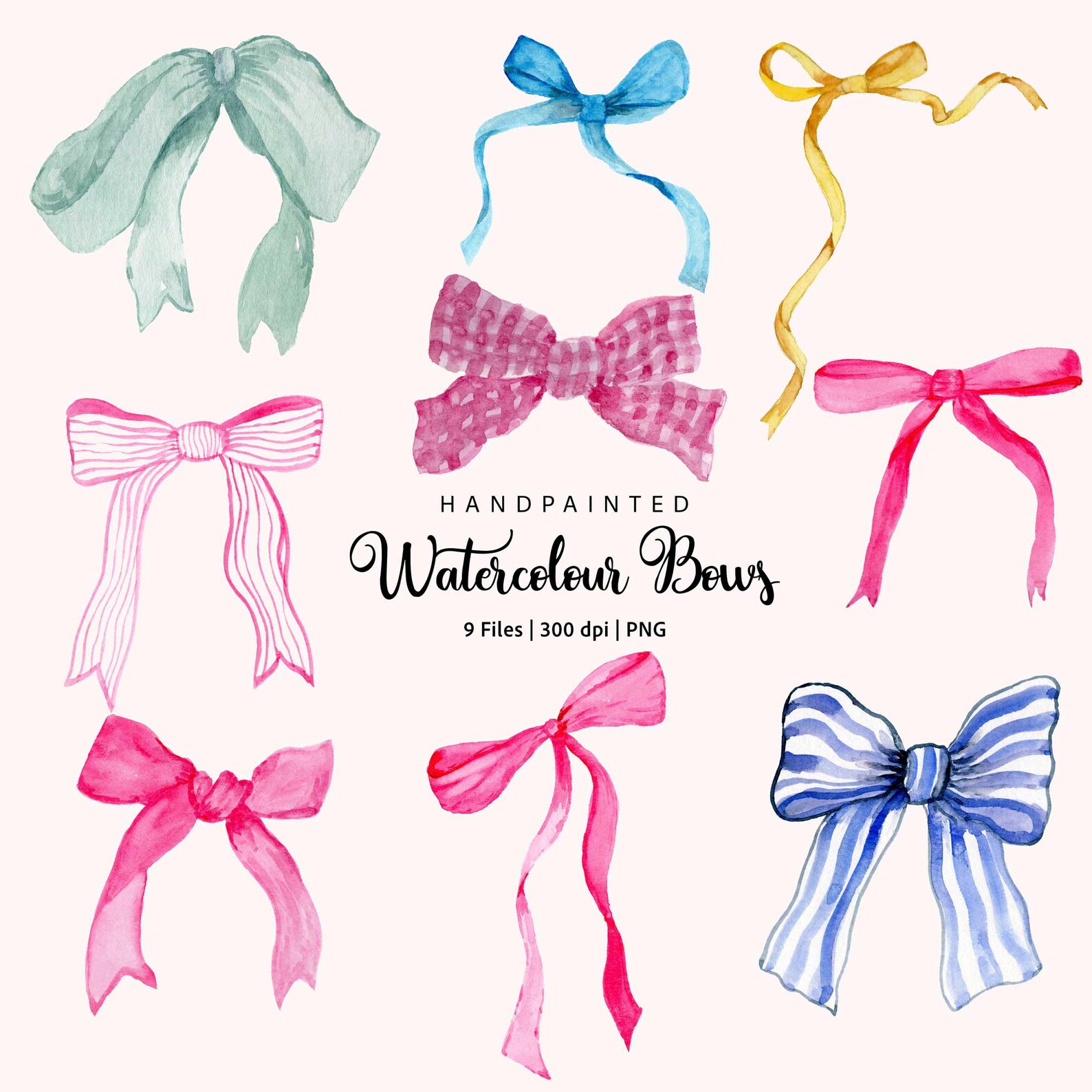 Bows Clipart PNG, Colourful Watercolor Bows Bundle, Clipart Bow ...