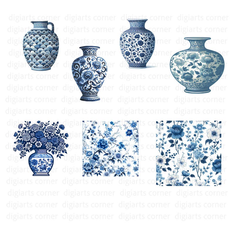 Chinoiserie Clipart Bundle: Floral Vase PNG Graphics (digital Download ...
