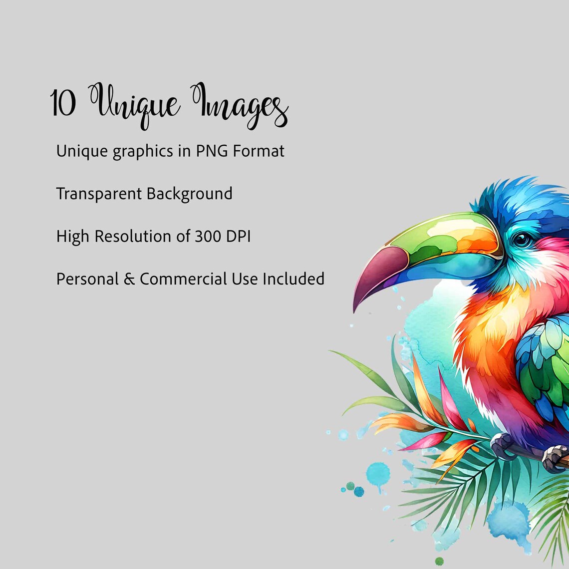 Topical Birds Clipart, Watercolor Tropical Flowers and Leaves Clipart ...