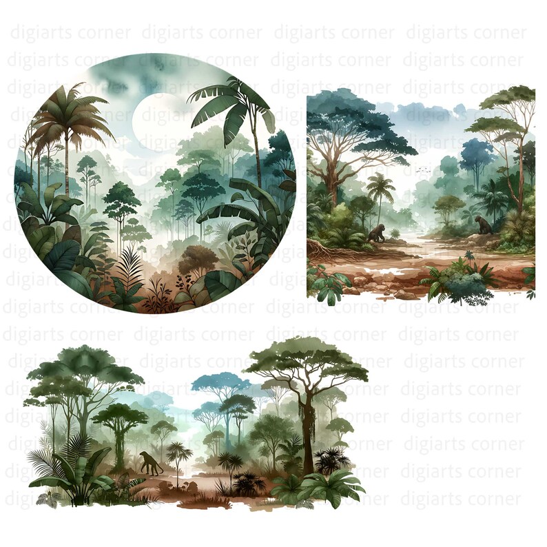 Safari Backgrounds Png, Watercolor Clipart, Africa Trees Landscapes ...