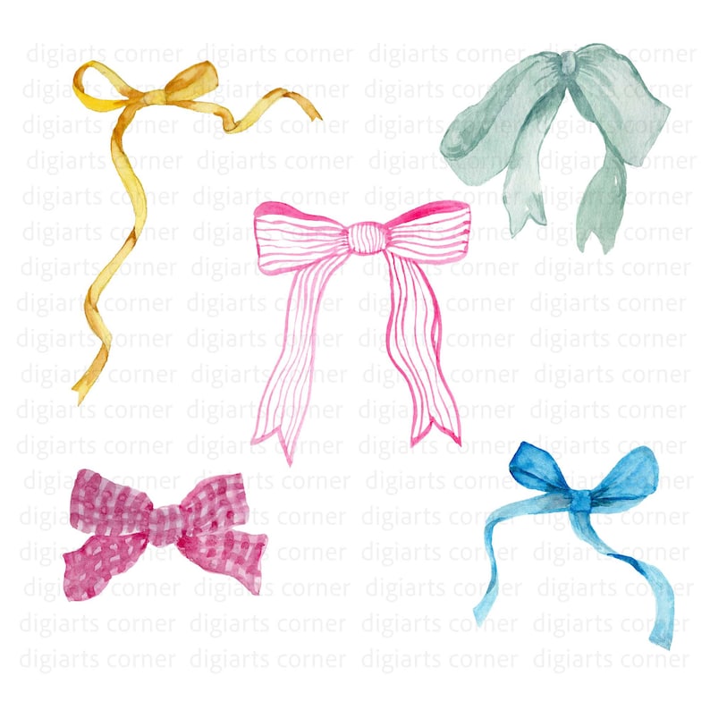 Bows Clipart PNG, Colourful Watercolor Bows Bundle, Clipart Bow ...
