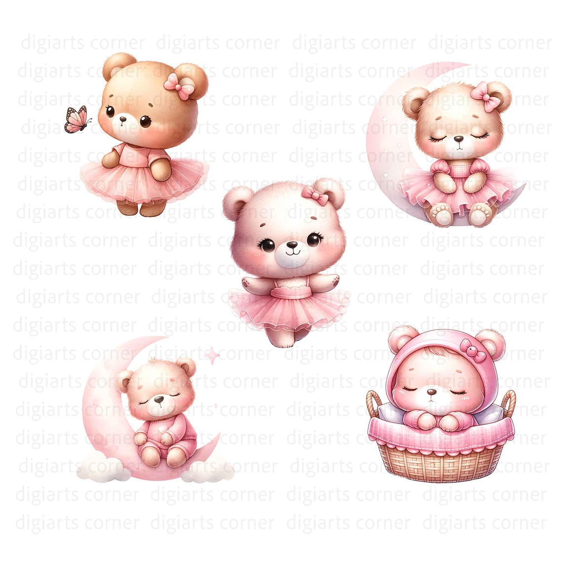 Pink Teddy Bear Clipart, Watercolor Pink Bear PNG, Cute Balloons Bear ...