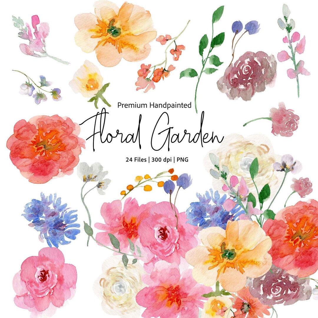 Watercolor Floral Clipart: Spring Garden Flowers PNG (digital Download ...