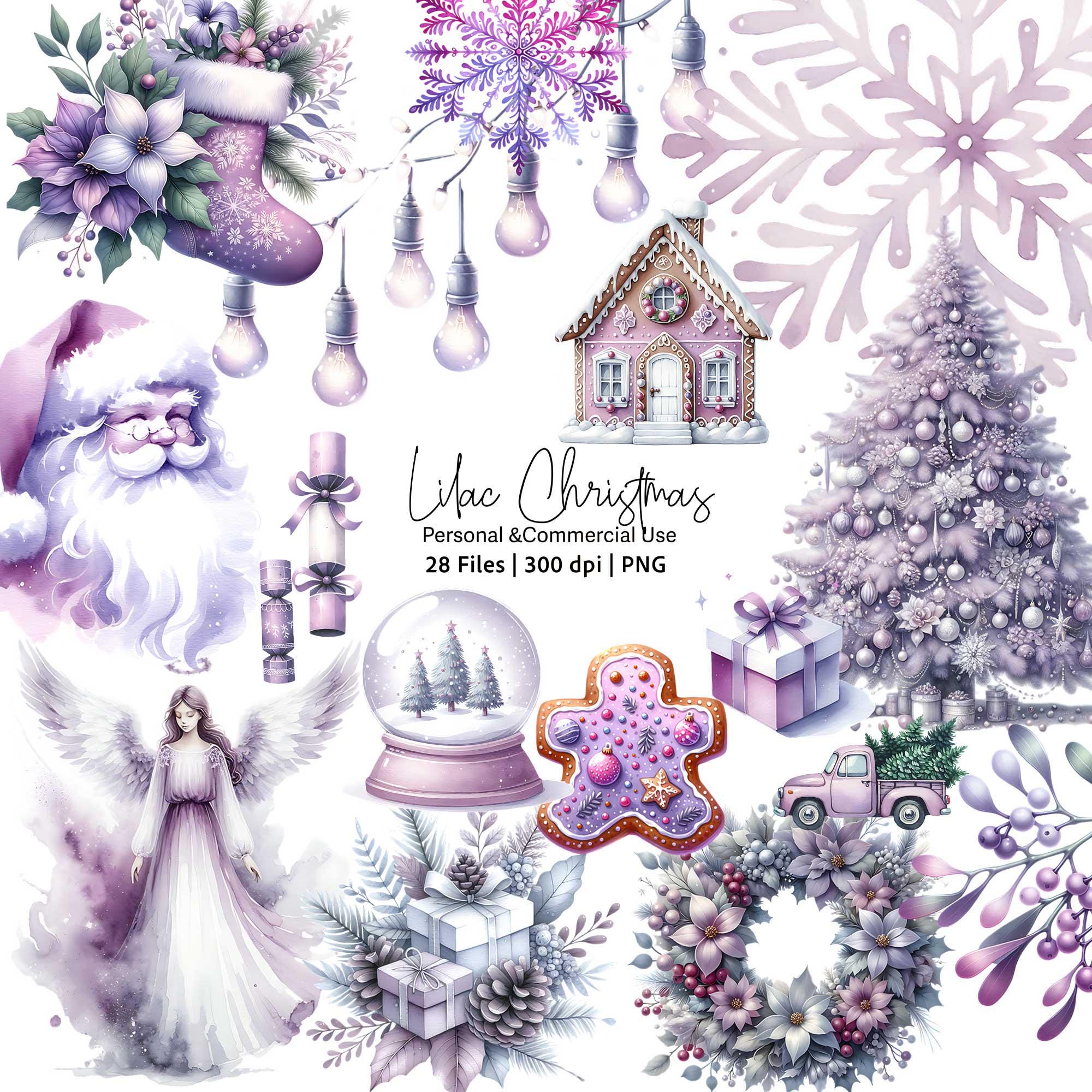 Purple Christmas Clipart, Lilac Christmas PNG, Watercolour Gingerbread ...