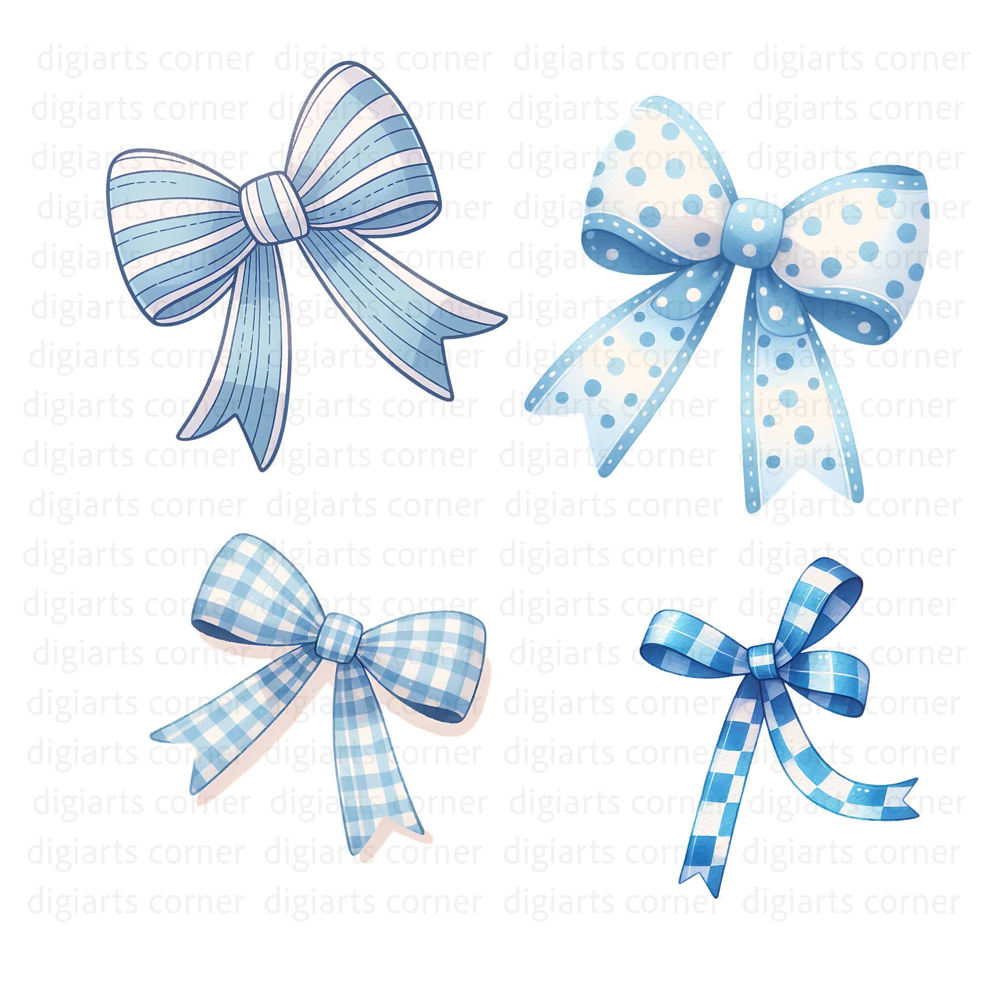 Blue Bows Clipart PNG, Blue Watercolor Bows Bundle, Bow Frames Clipart ...