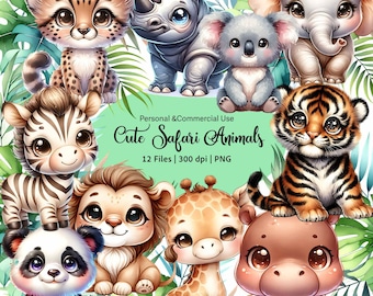 Watercolor Safari Animals Clipart: Jungle Nursery PNG (digital Download ...