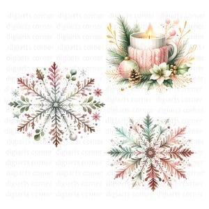 Cozy Christmas Clipart, Pink Boho Christmas PNG, Watercolour Santa Star ...