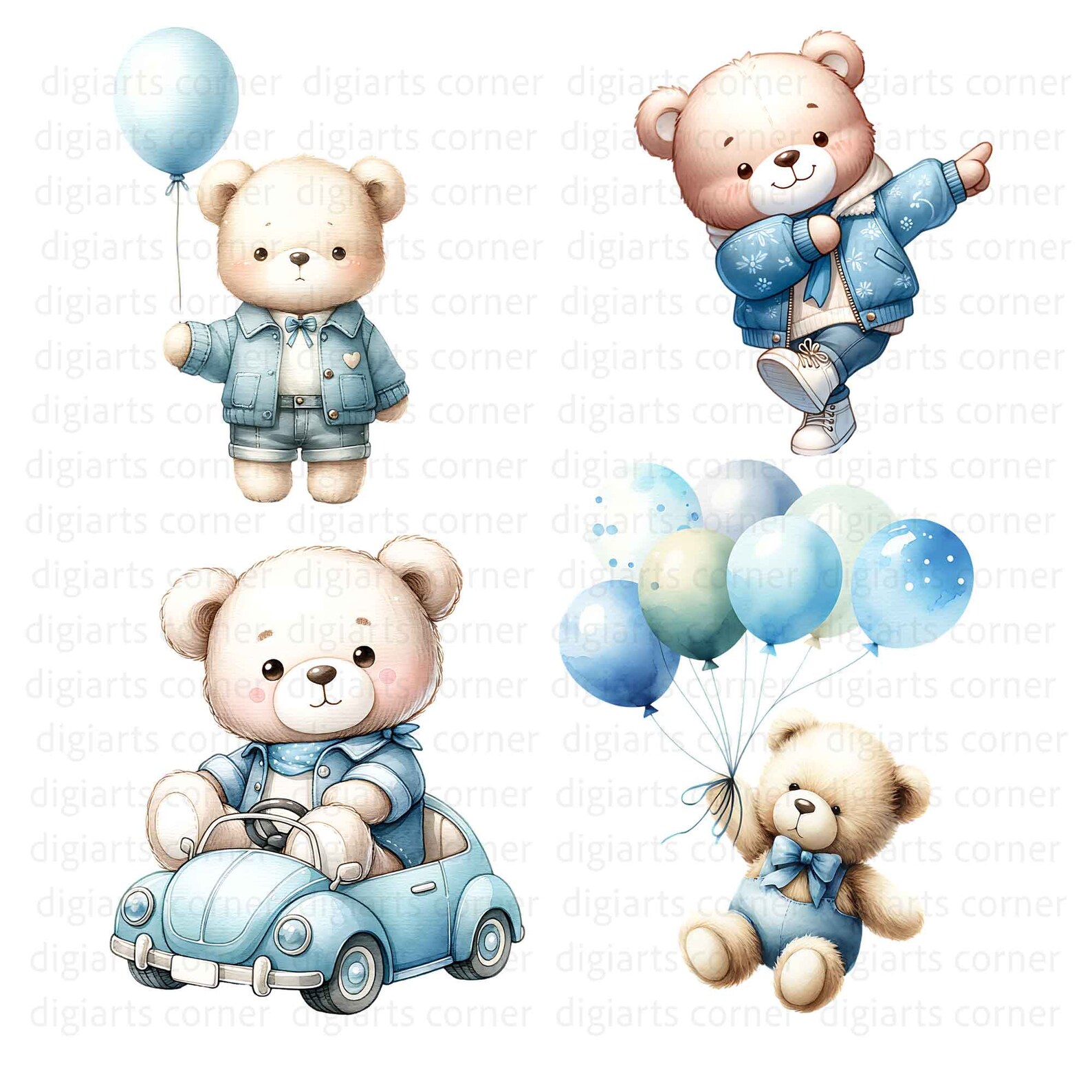 Blue Teddy Bear Clipart, Watercolor Blue Bear PNG, Cute Balloons Bear ...