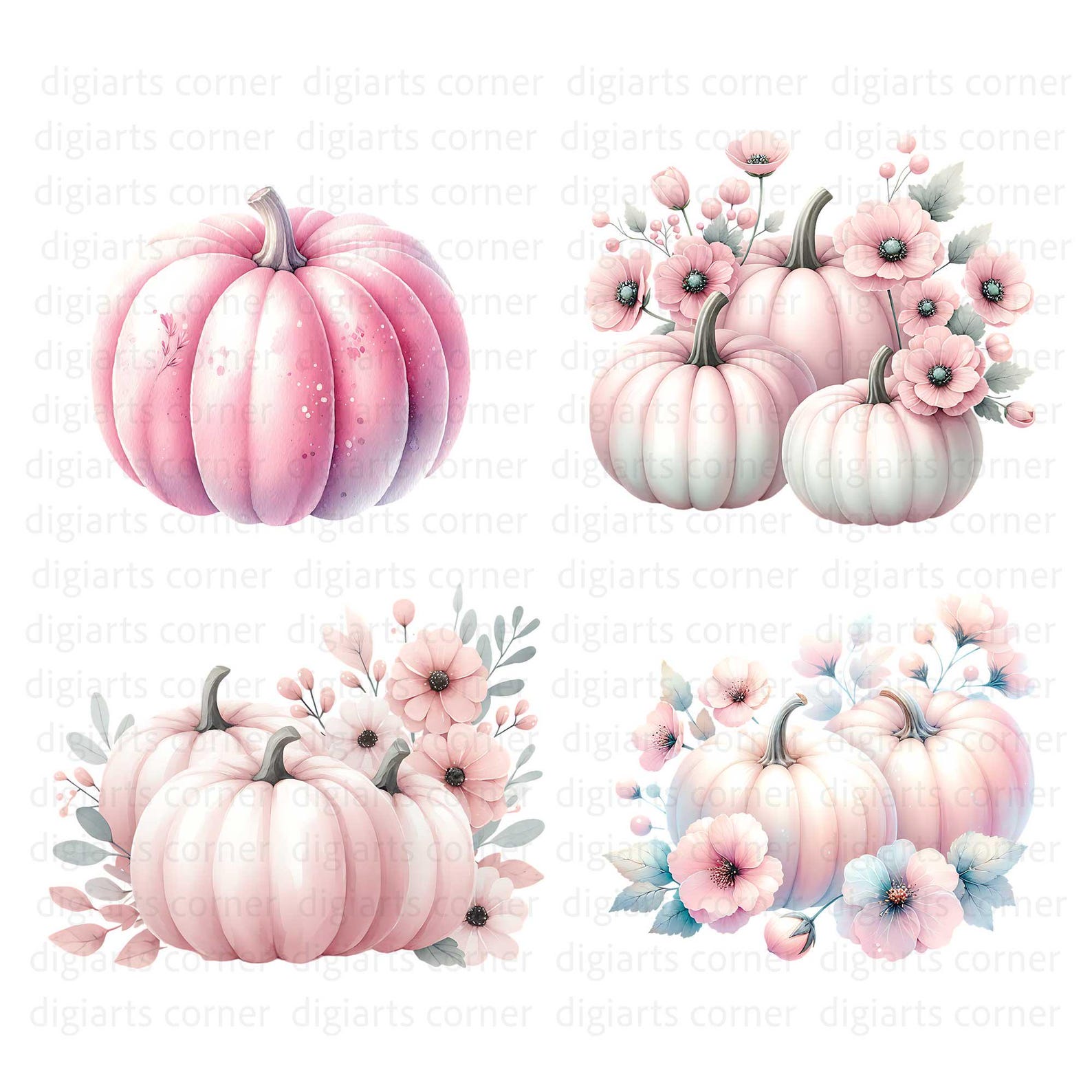 Pink Pumpkin Clipart, Watercolour Pumpkin, Pastel Pink Pumpkin PNG, Bow ...