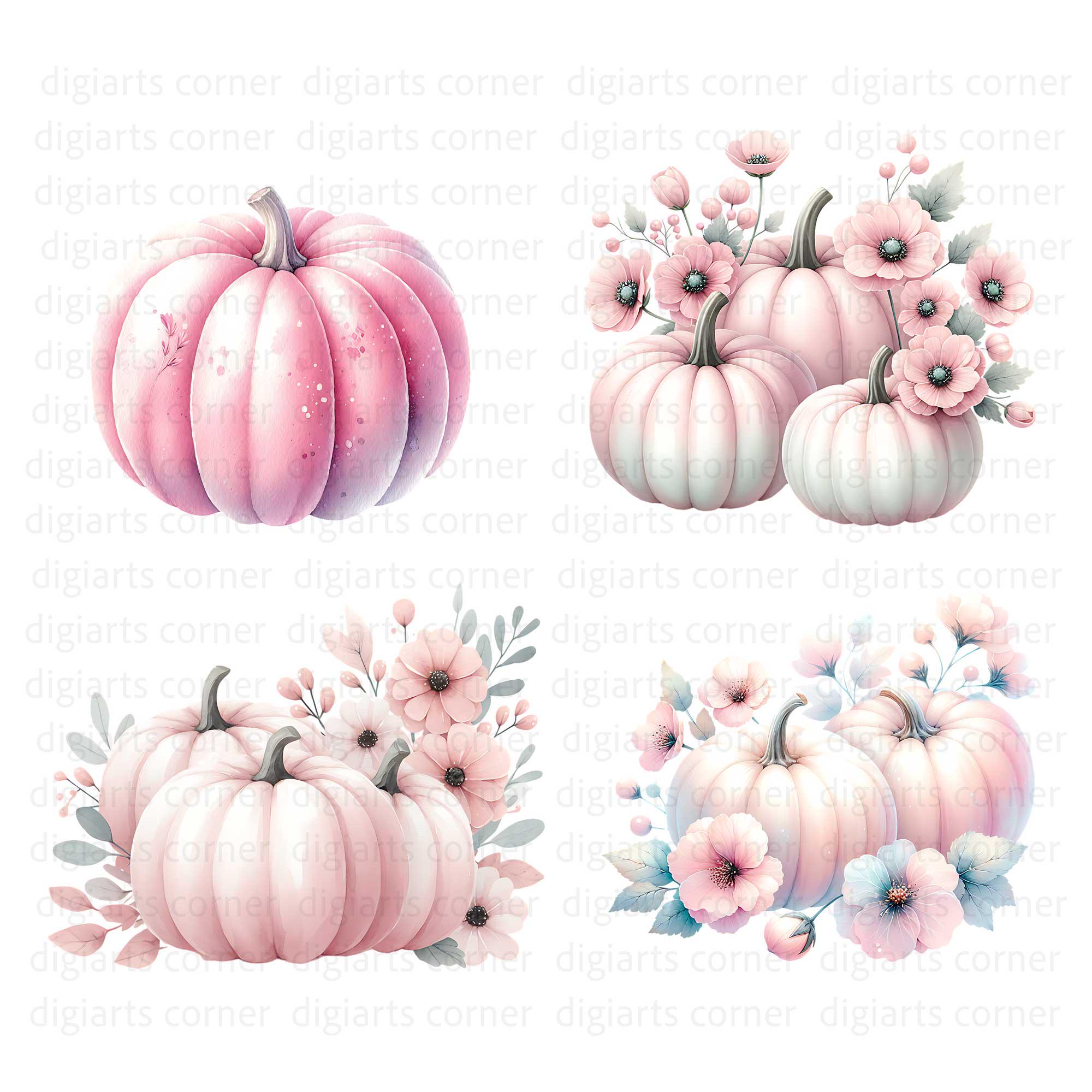 Pink Pumpkin Clipart, Watercolour Pumpkin, Pastel Pink Pumpkin PNG, Bow ...