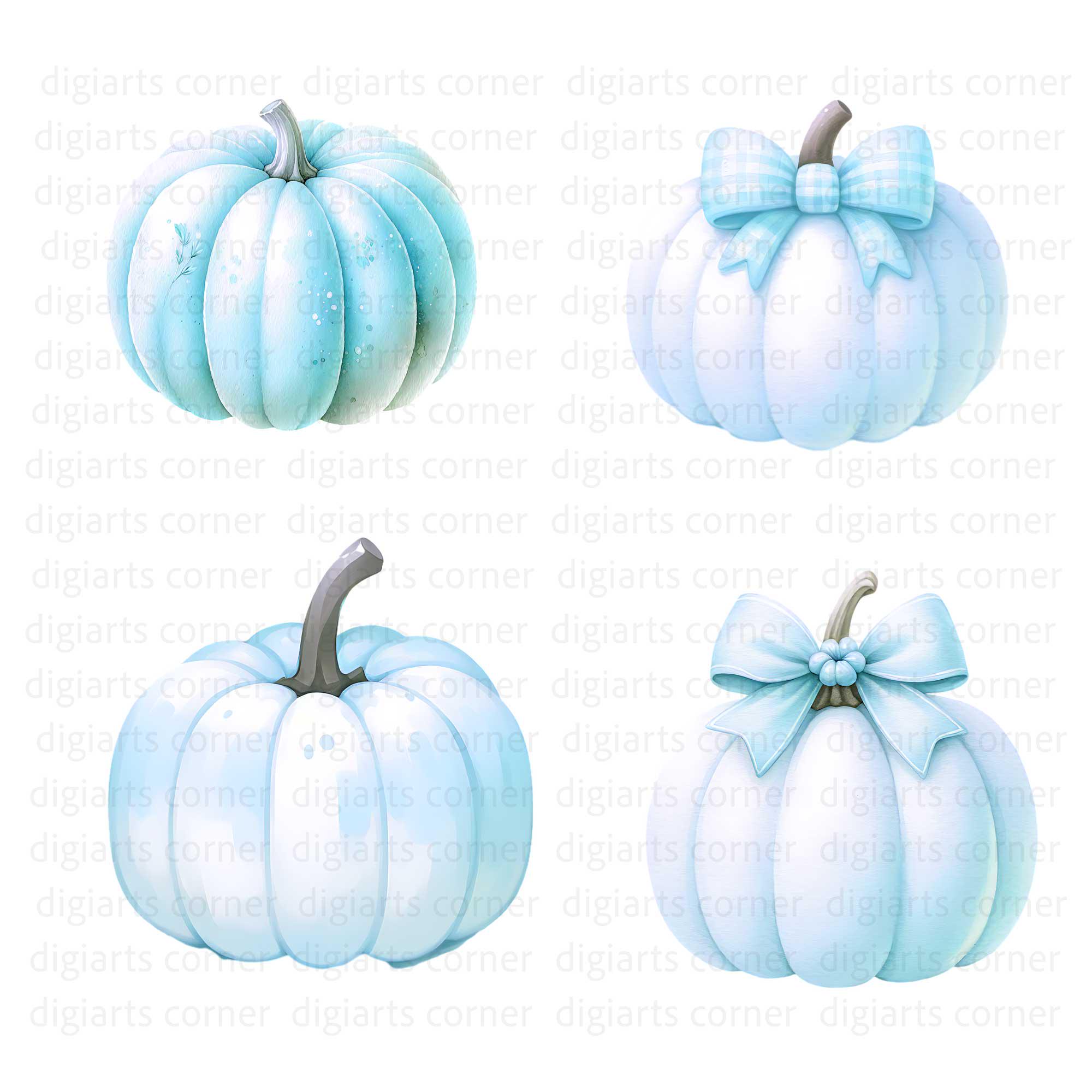 Blue Pumpkin Clipart, Watercolour Pumpkin, Pastel Blue Pumpkin PNG, Bow ...