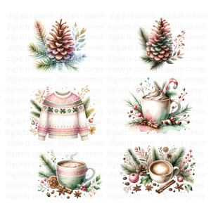 Cozy Christmas Clipart, Pink Boho Christmas PNG, Watercolour Santa Star ...