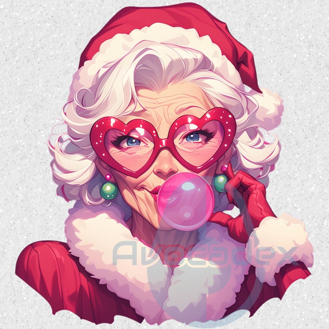 Pink Mrs Claus Blowing Bubbles Wearing Sunglasses, Funny Christmas Art ...