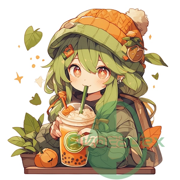 Anime Girl Drinking Boba - Etsy