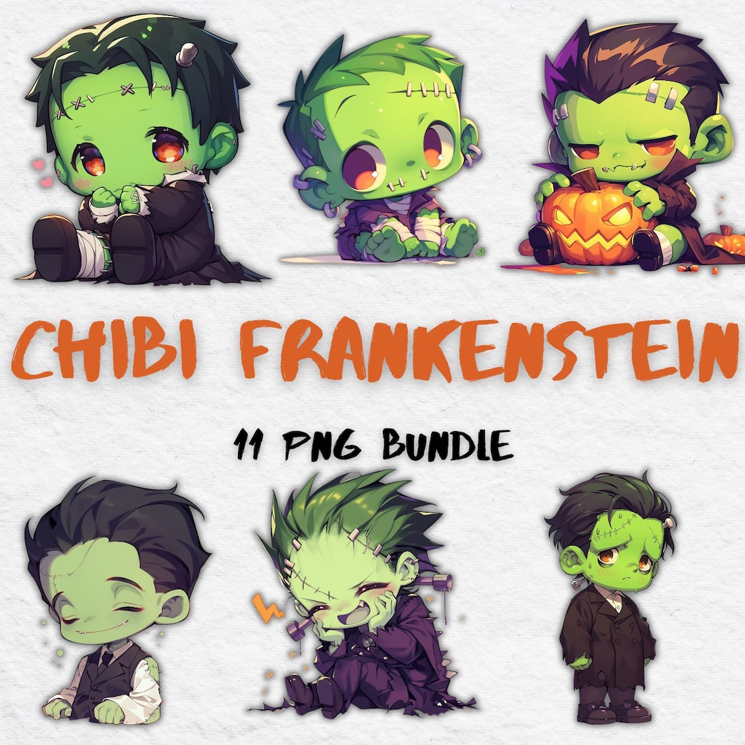 Chibi Frankenstein Anime Halloween Clipart Pack, Cute yet Spooky ...
