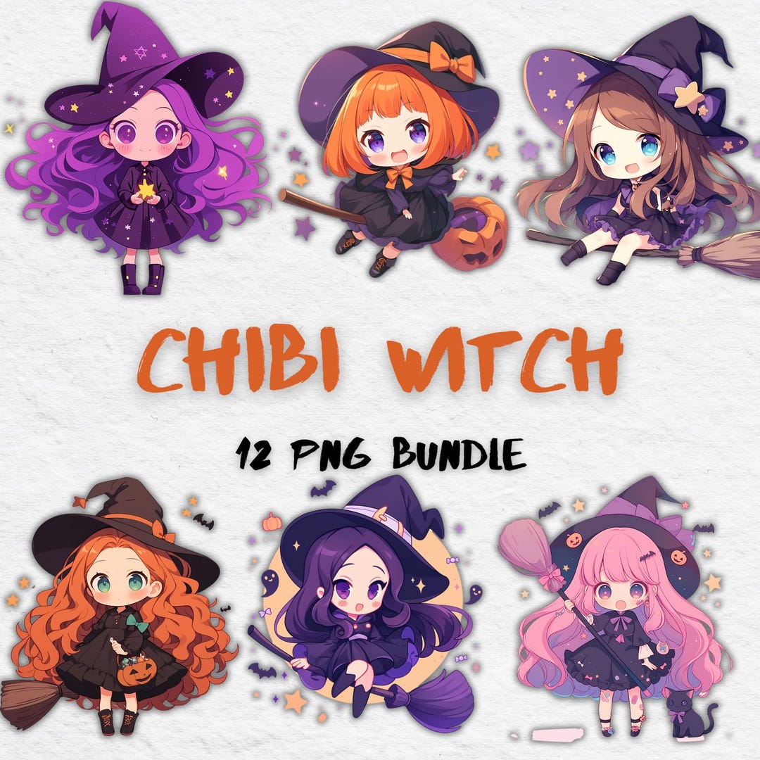 Cute Chibi Witch Clipart Pack for Halloween Spooky & Kawaii Anime ...