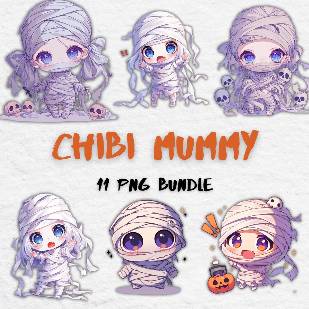 Chibi Mummy Anime Halloween Clipart Pack, Cute yet Spooky, Kawaii and ...