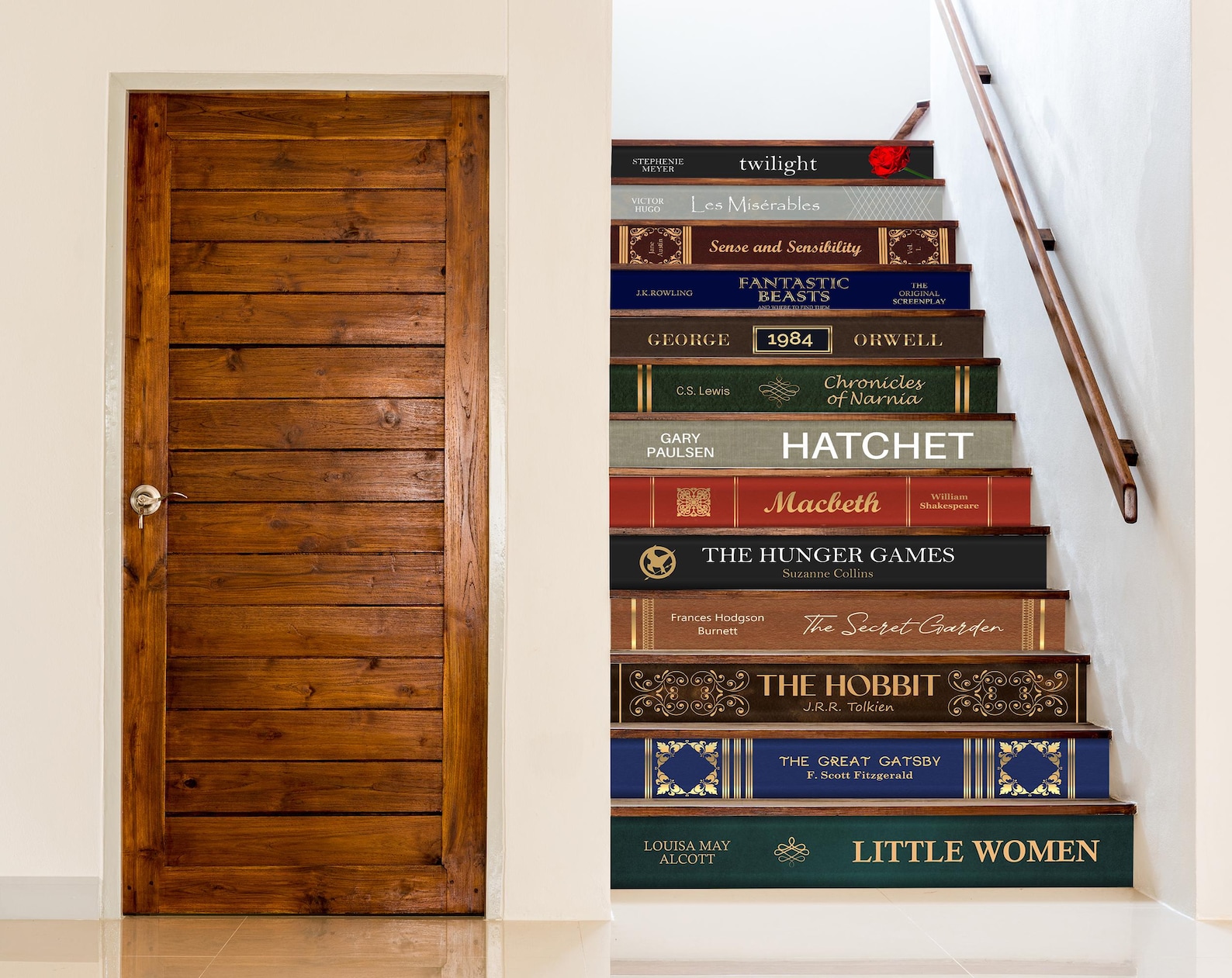 Book Spine Stair Decals, Literary Book Title Staircase Stickers ...