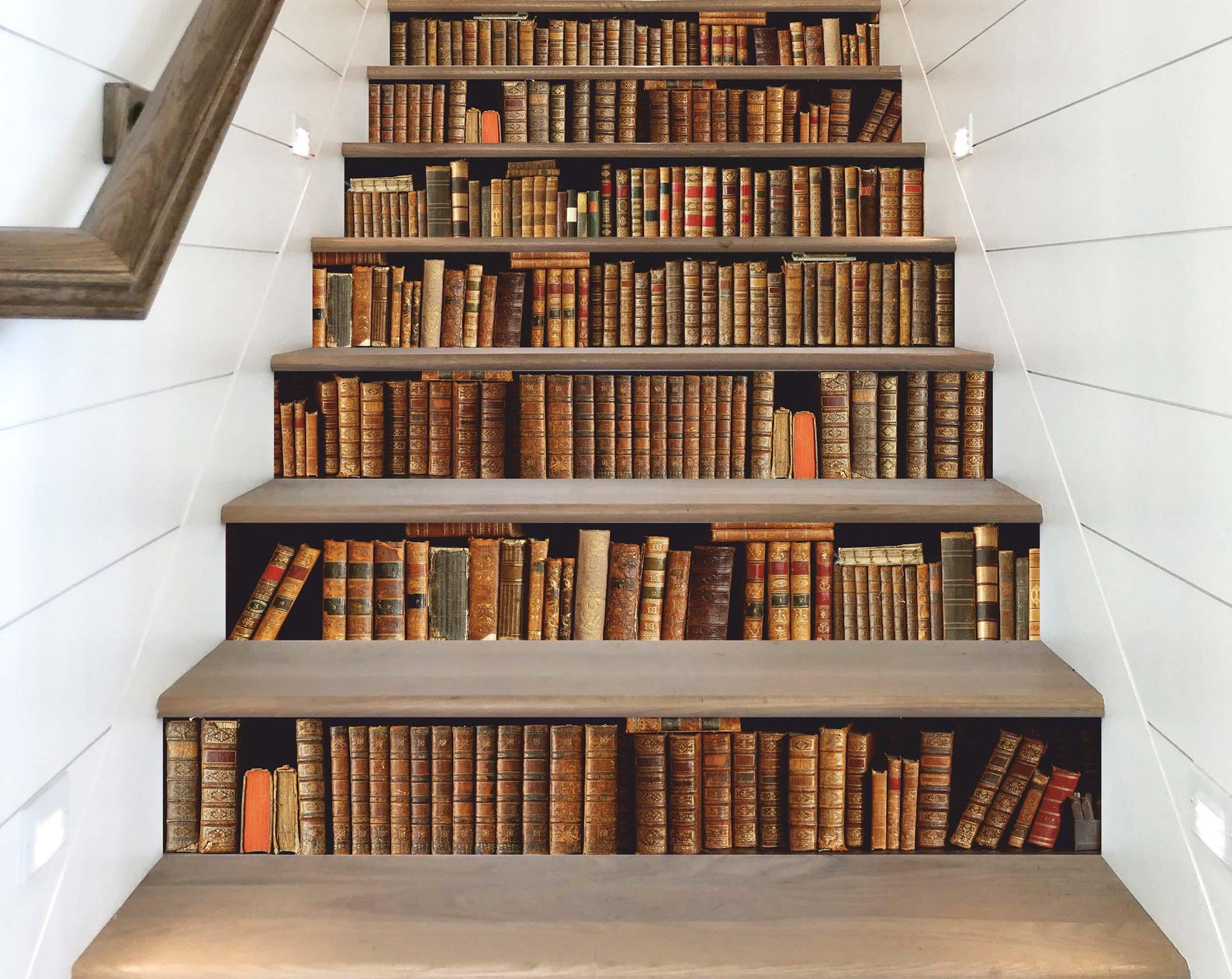 Vintage Library Book Spine Stair Decals: Peel & Stick Bookshelf Design ...